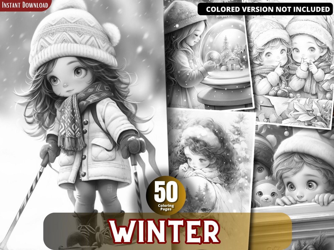 Winter Coloring Pages for Adults and for Kids Grayscale Coloring Book ...