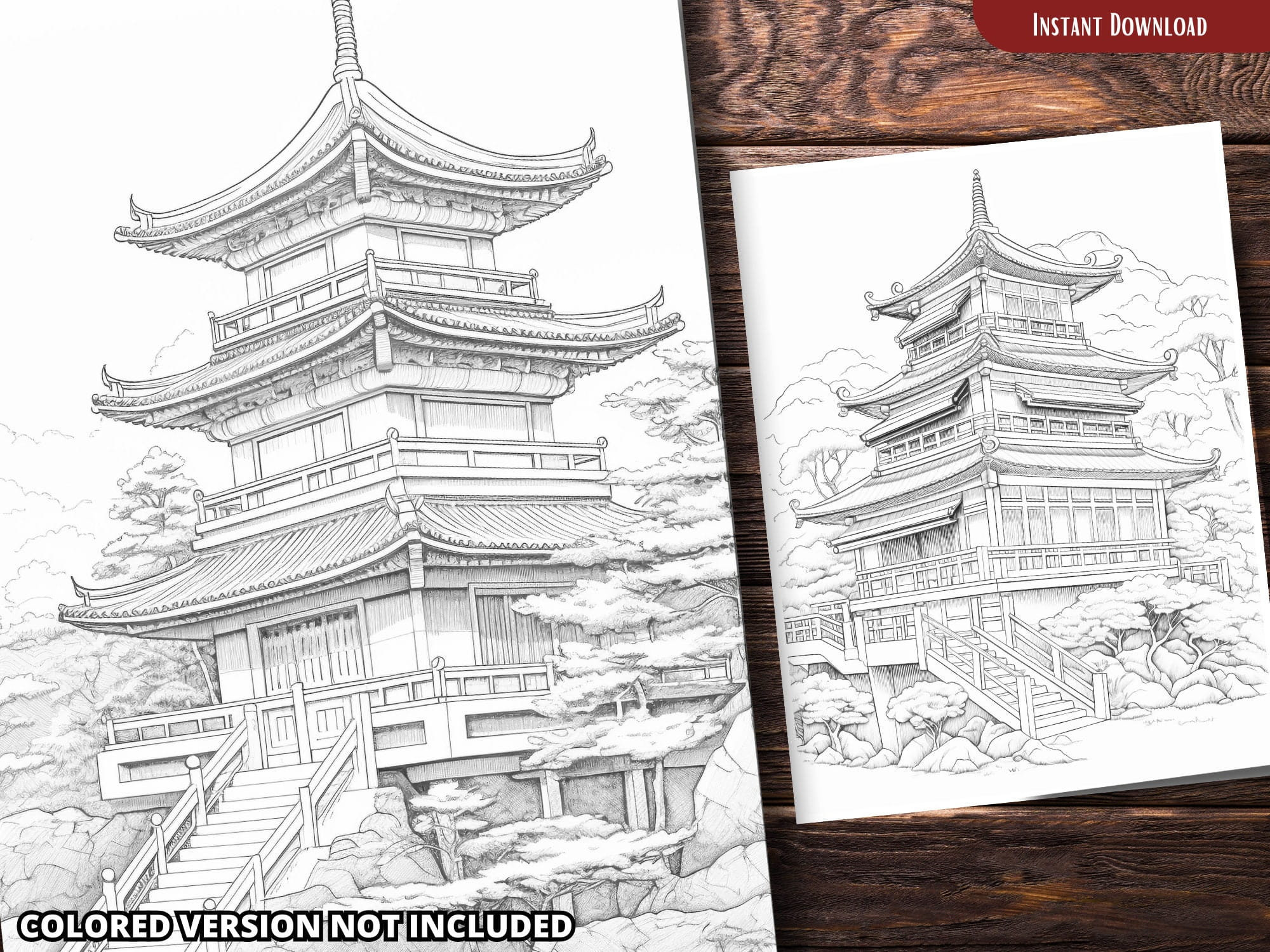 Pagoda Coloring Pages for Adults and for Kids for Relax and Stress ...