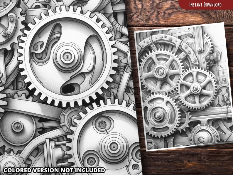Gears Grayscale Coloring Book, Steampunk Style (printable PDF) - Etsy