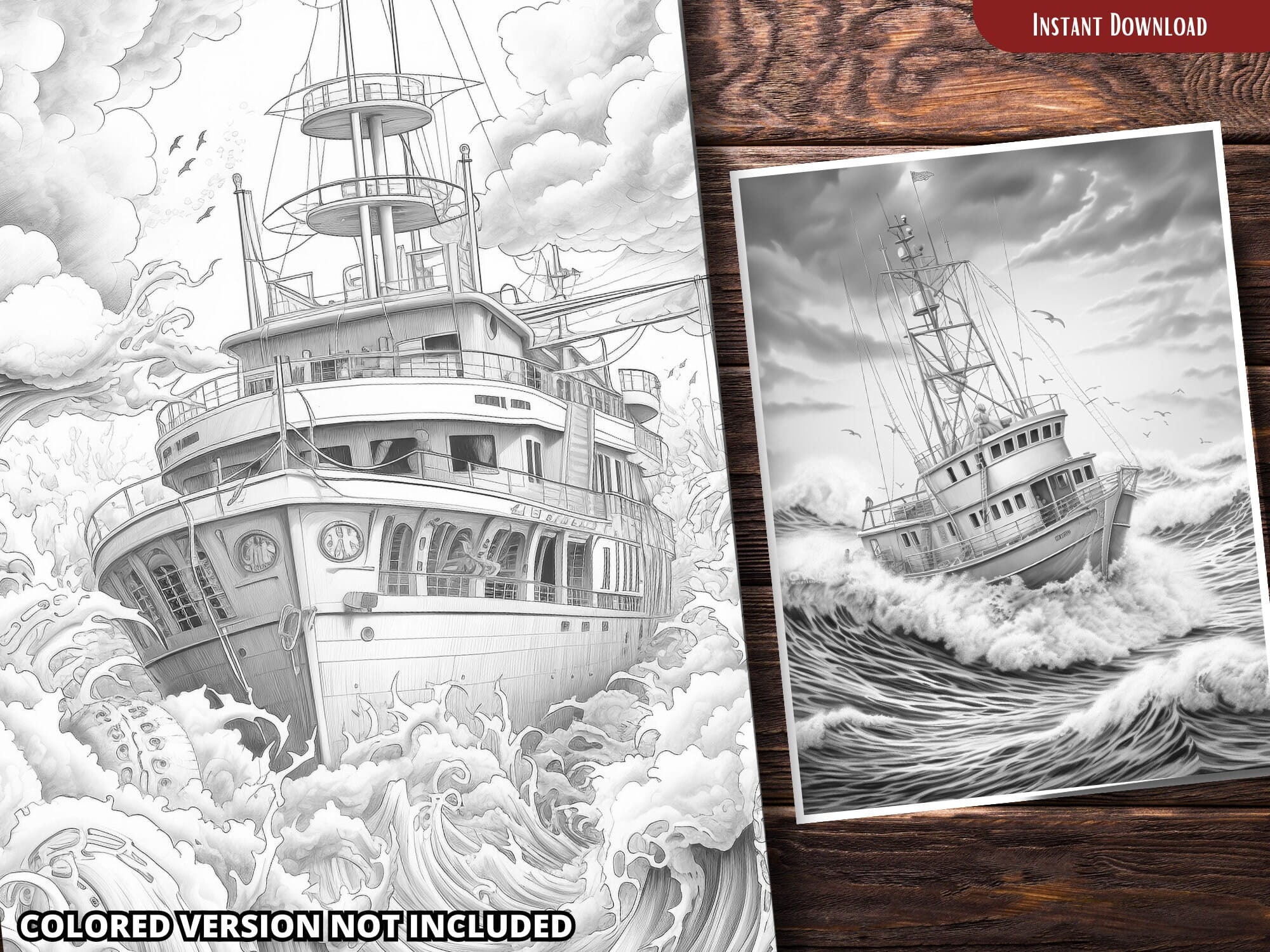 Ship in Storm Coloring Pages for Adults and for Kids for Relax and ...