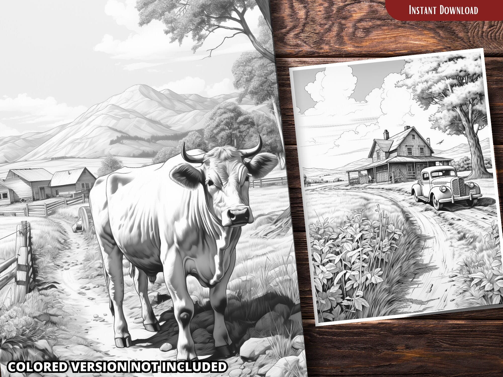 Country Farm Coloring Pages for Adults and for Kids for Relax and ...