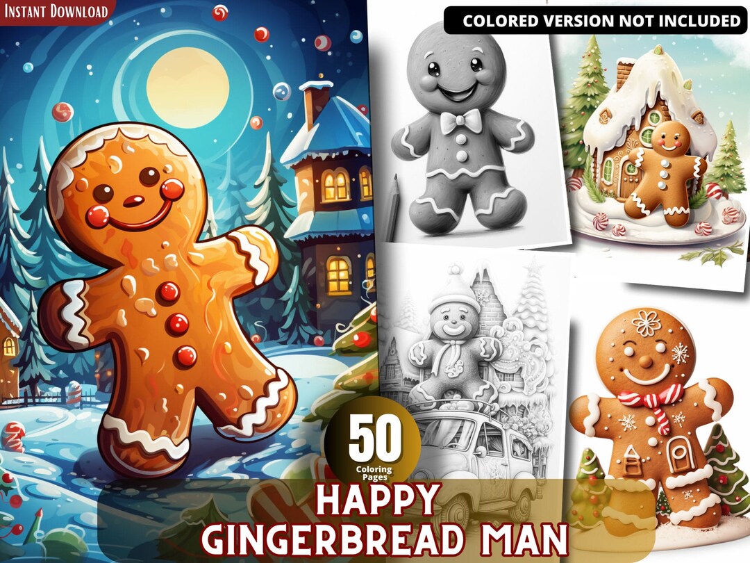 Happy Gingerbread Man Coloring Pages for Adults and for Kids for Relax ...