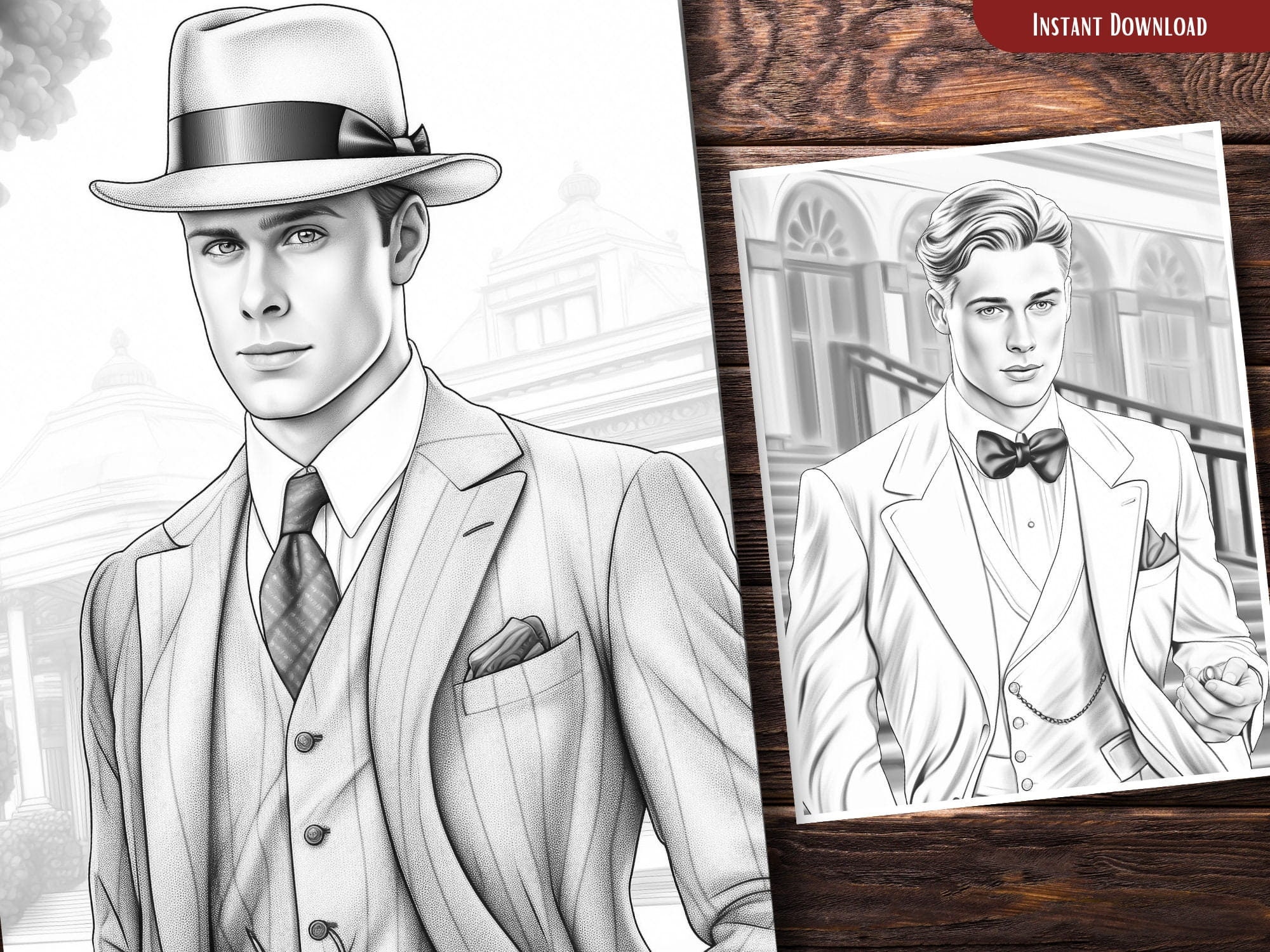 Men's Fashion Coloring Pages for Adults and for Kids Grayscale Coloring ...