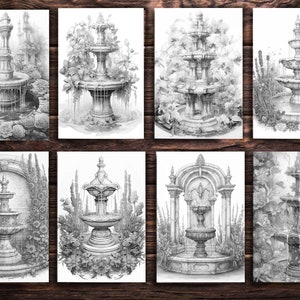 Fountain Grayscale Coloring Book, 40 Pages, for Adults and Kids ...