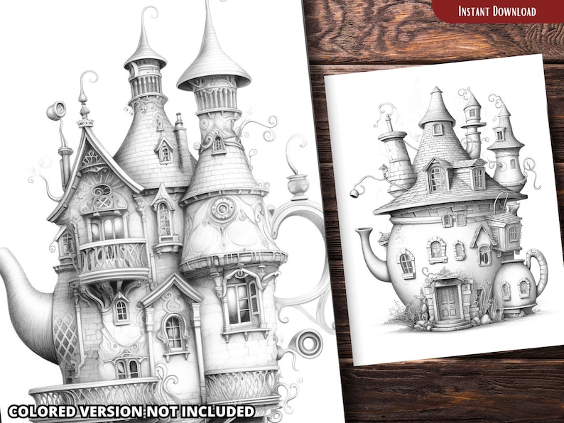 Teacup Fairy House Coloring Pages for Adults and for Kids for Relax and ...