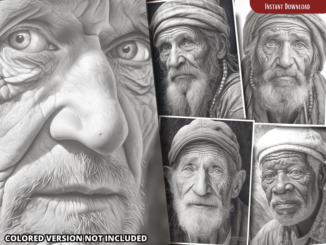 Portrait of an Old Man Coloring Pages for Adults and for Kids for Relax ...