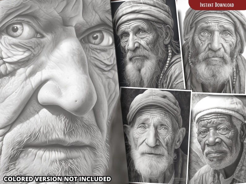 Portrait of an Old Man Coloring Pages for Adults and for Kids for Relax ...