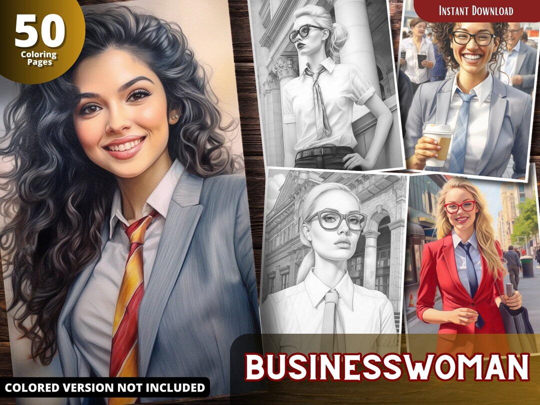 Businesswomen Coloring Pages for Adults and for Kids, Grayscale ...