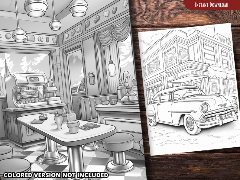 Classic 1950s Diner Coloring Pages for Adults and for Kids for Relax ...