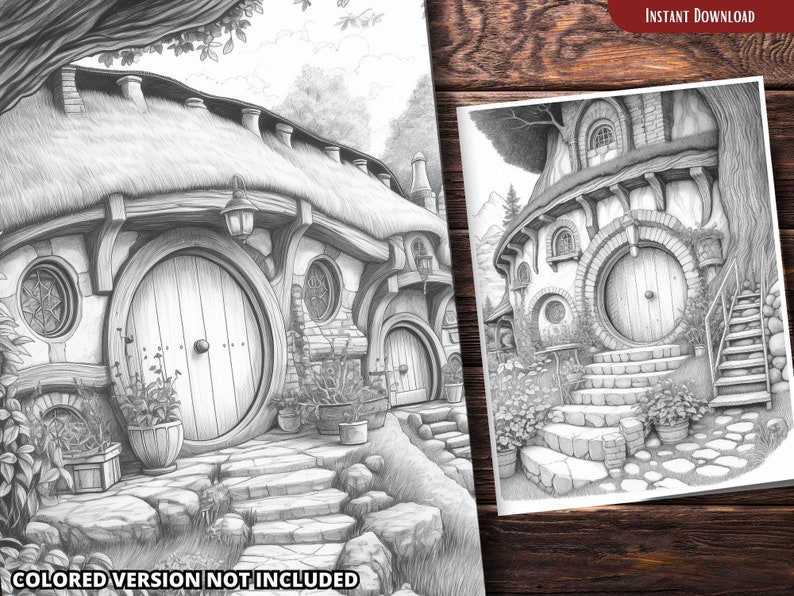 Hobbit Home Coloring Pages for Adults and for Kids for Relax and Stress ...