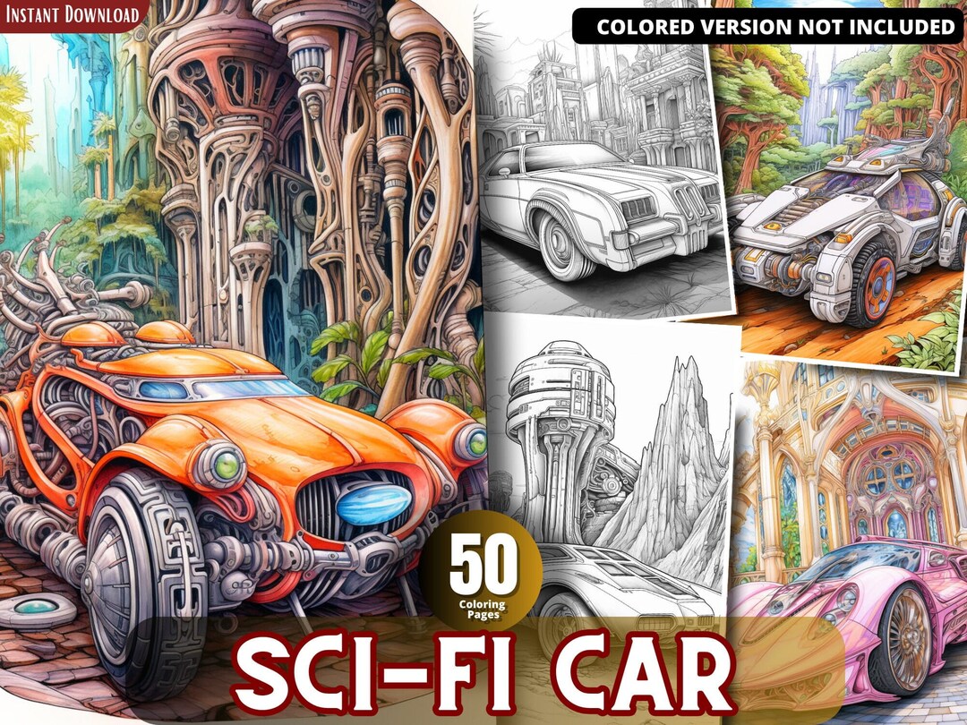 Sci-fi Car Coloring Pages for Adults and for Kids for Relax and Stress ...