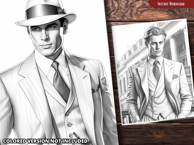 Men's Fashion Coloring Pages for Adults and for Kids Grayscale Coloring ...