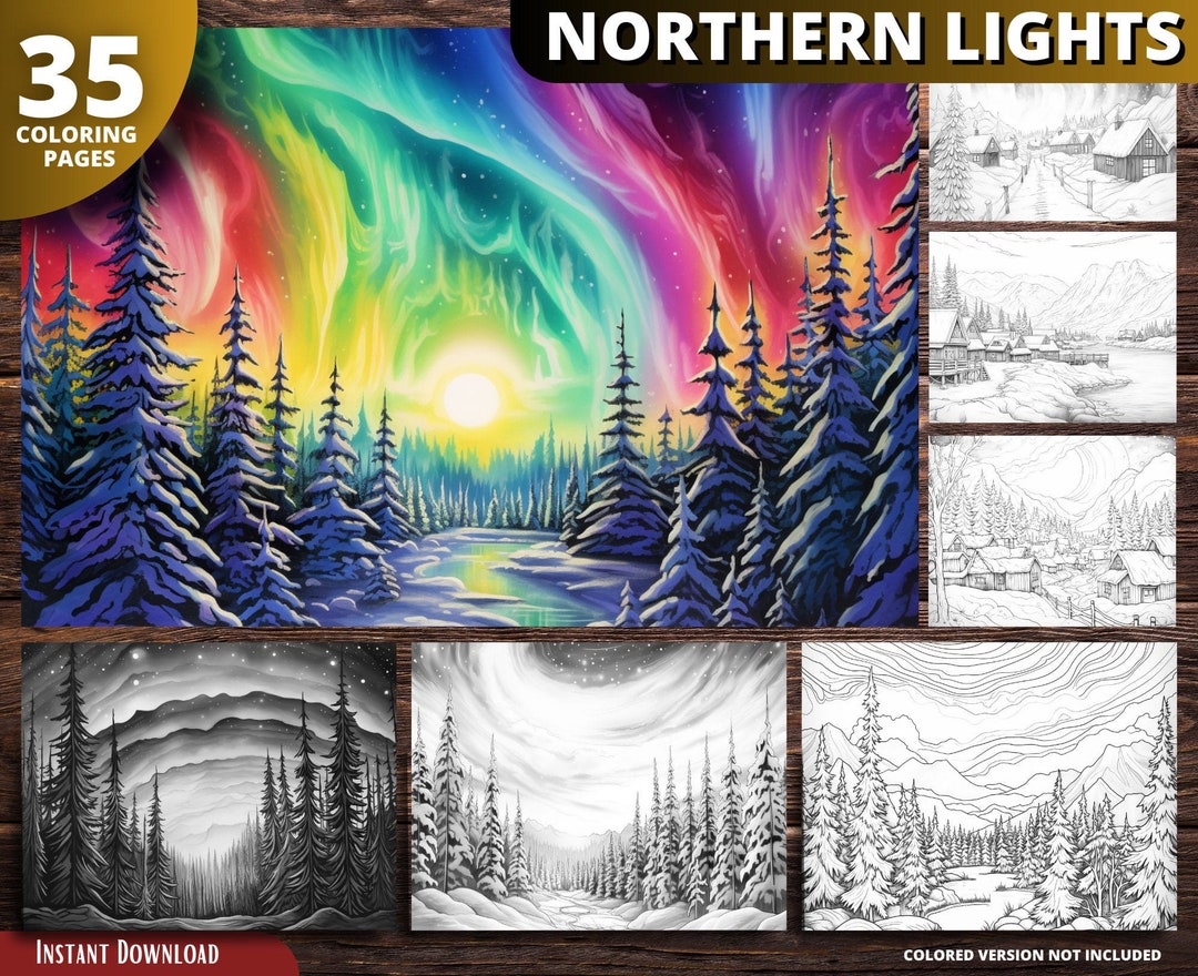 Northern Lights Coloring Pages for Adults and for Kids for Relax and ...