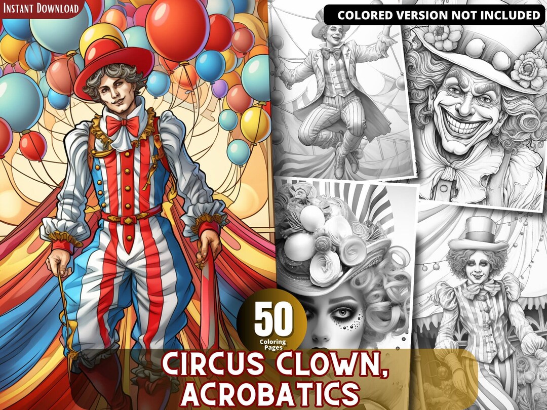Circus Clown, Acrobatics Coloring Pages for Adults and for Kids for ...