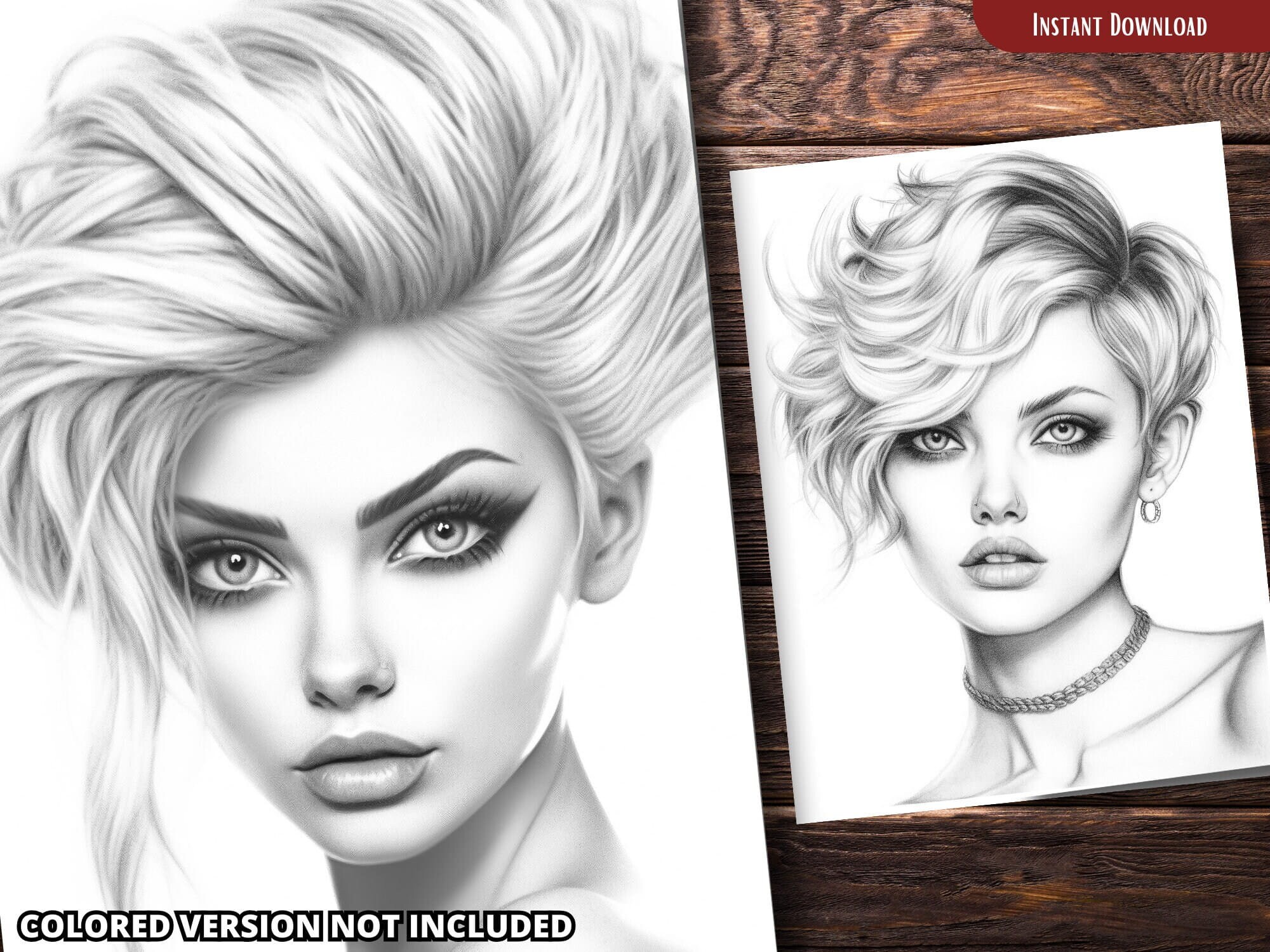 Hair Style Coloring Pages for Adults and for Kids, Grayscale Coloring ...