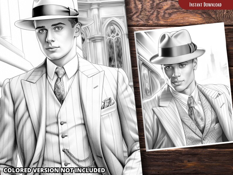 Men's Fashion Coloring Pages for Adults and for Kids Grayscale Coloring ...