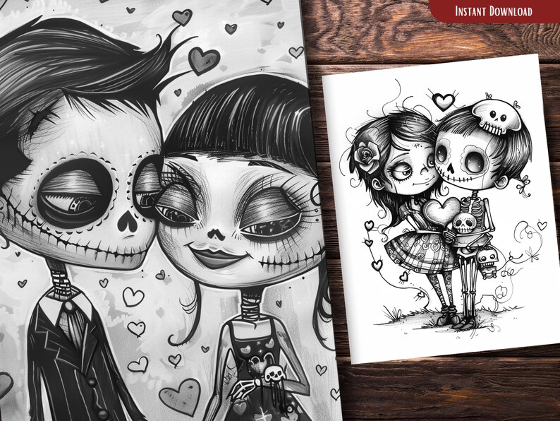 Creepy Couple Coloring Pages for Adults and for Kids for Relax and ...