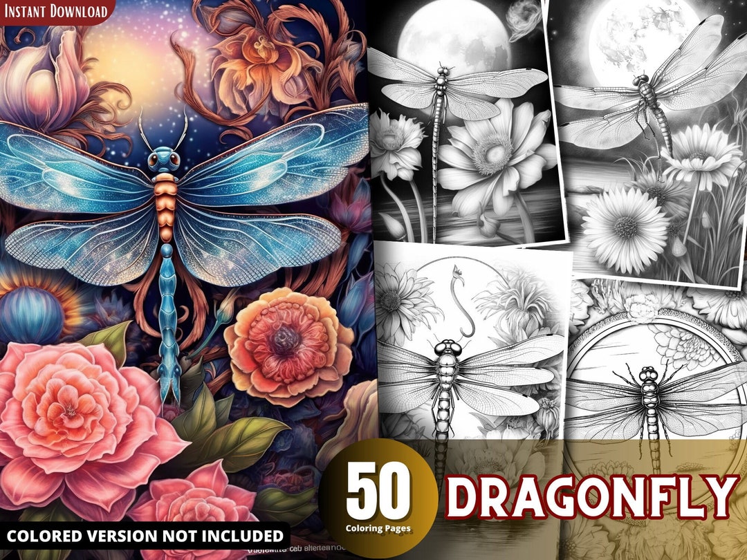 Dragonfly Coloring Pages for Adults and for Kids for Relax and Stress ...