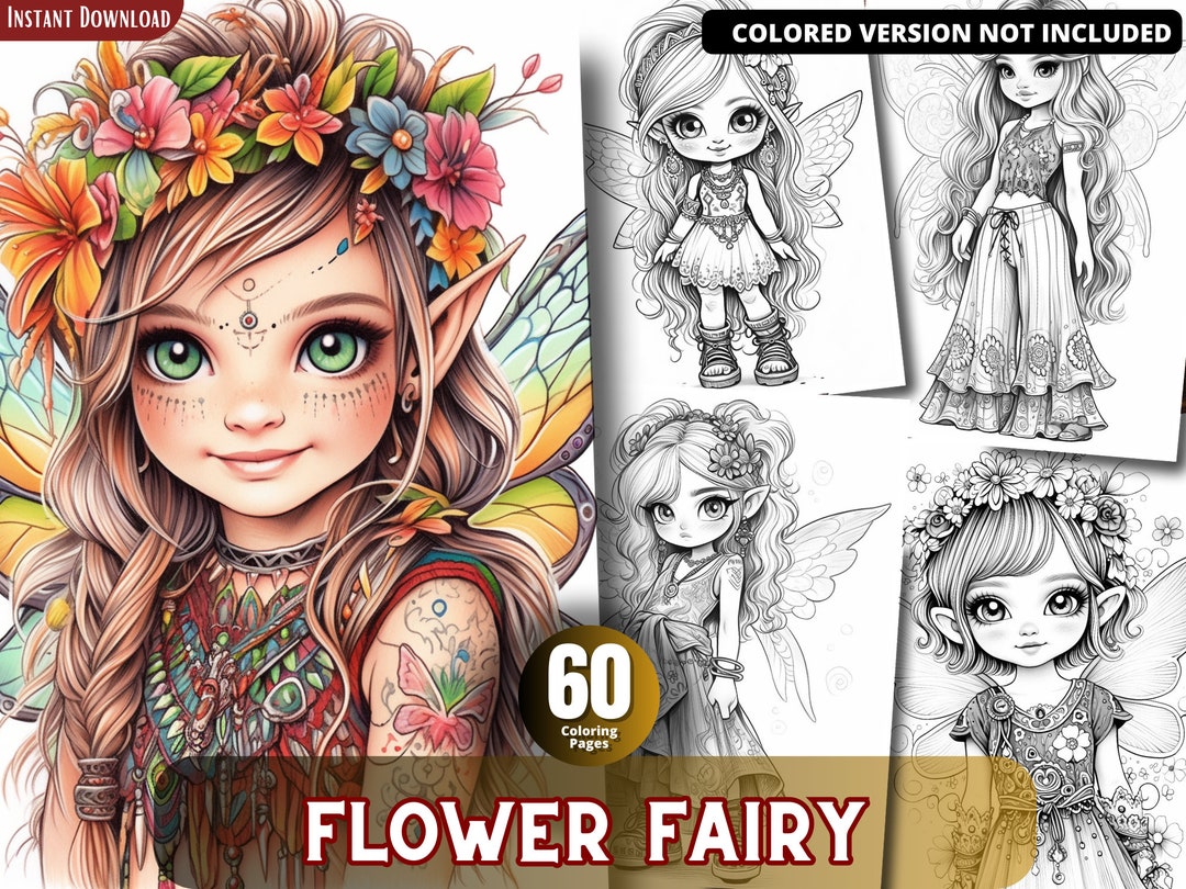 Flower Fairy, Coloring Pages for Adults and for Kids for Relax and ...