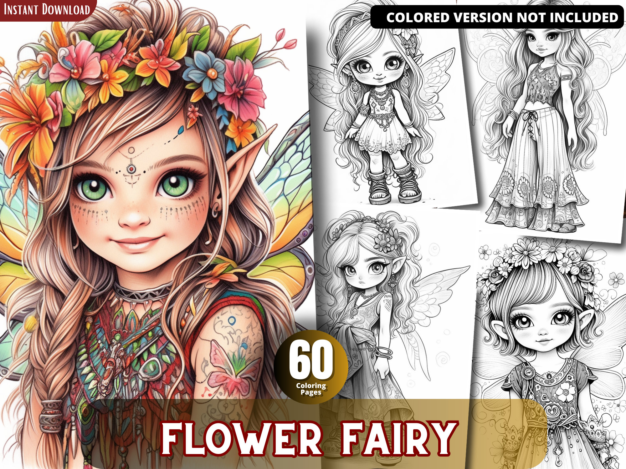 Flower Fairy, Coloring Pages for Adults and for Kids for Relax and ...