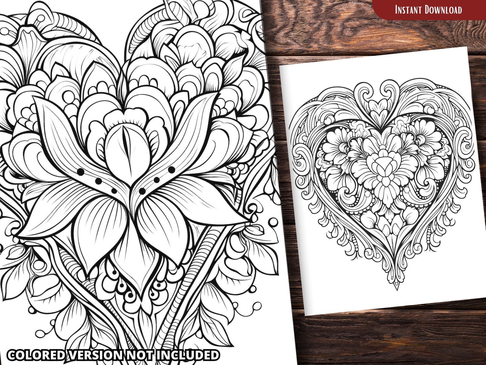 Hart With Flowers Coloring Pages for Adults and for Kids Grayscale ...