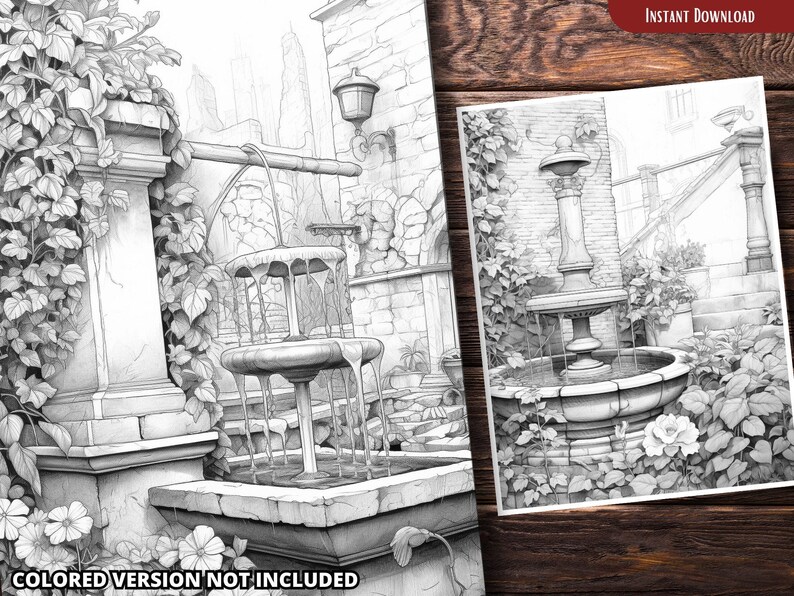 Victorian Fountain Coloring Pages for Adults and for Kids for Relax and ...
