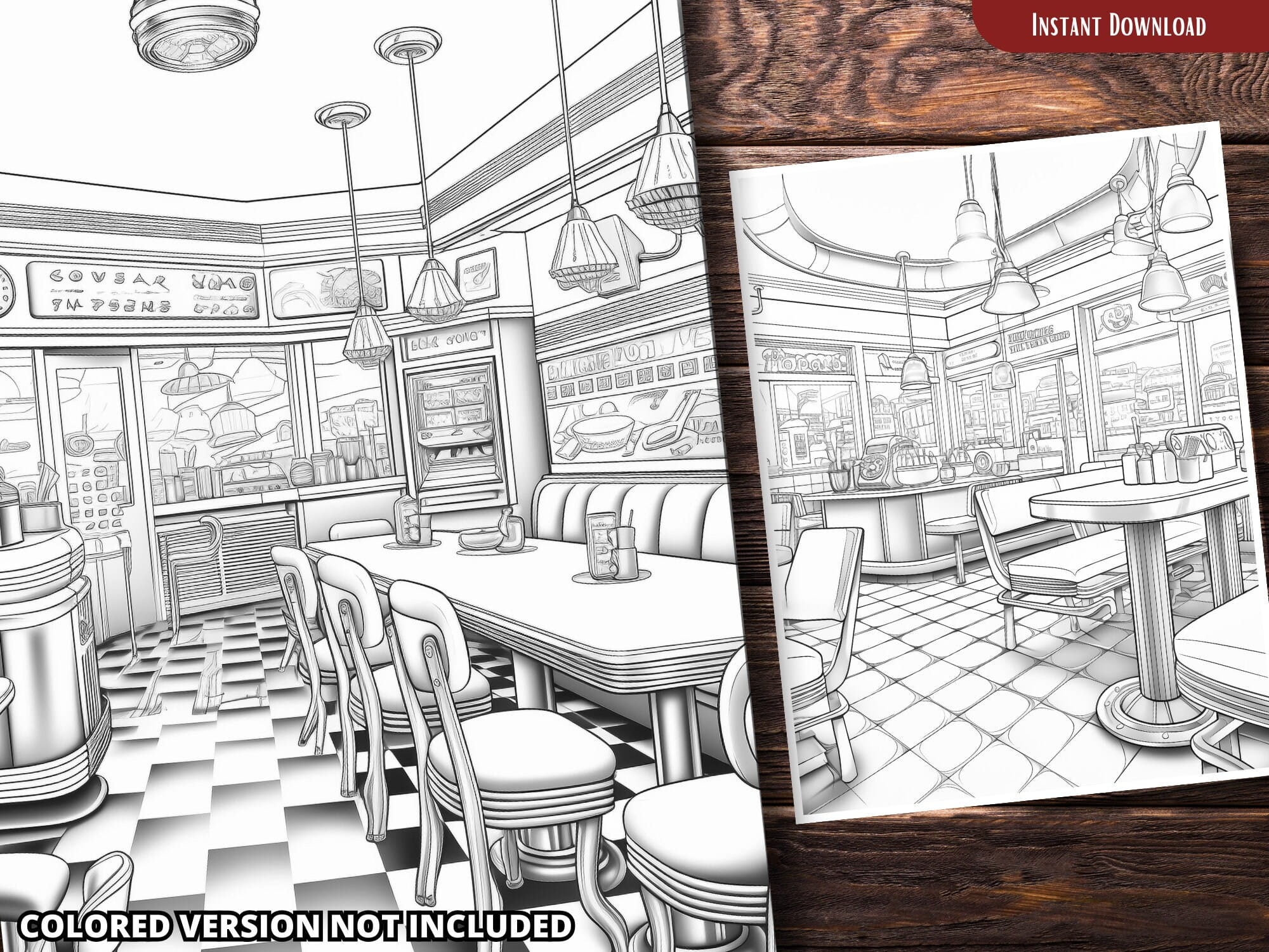 Classic 1950s Diner Coloring Pages for Adults and for Kids for Relax ...