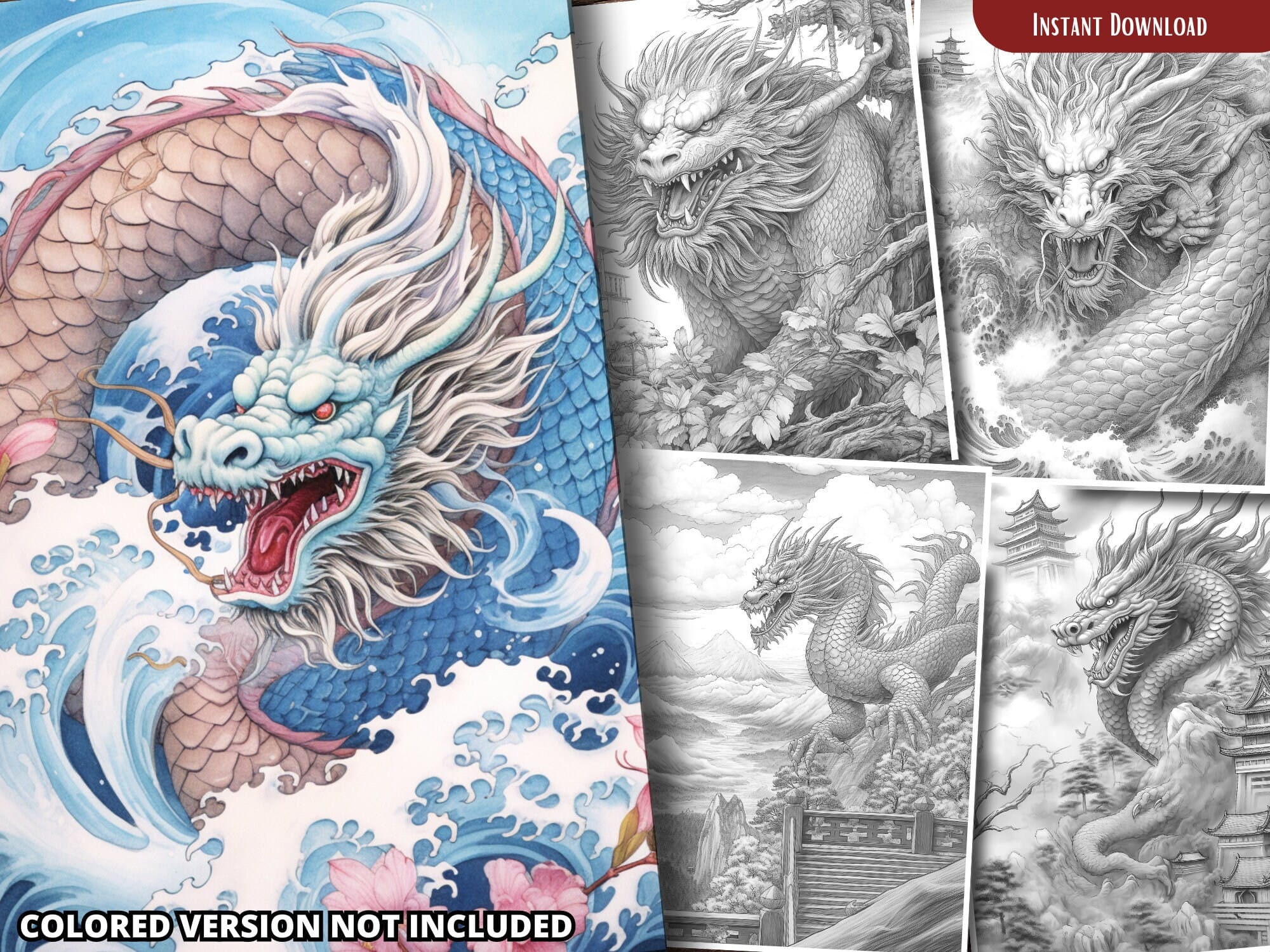 Japanese Dragon Coloring Pages for Adults and for Kids for Relax and ...