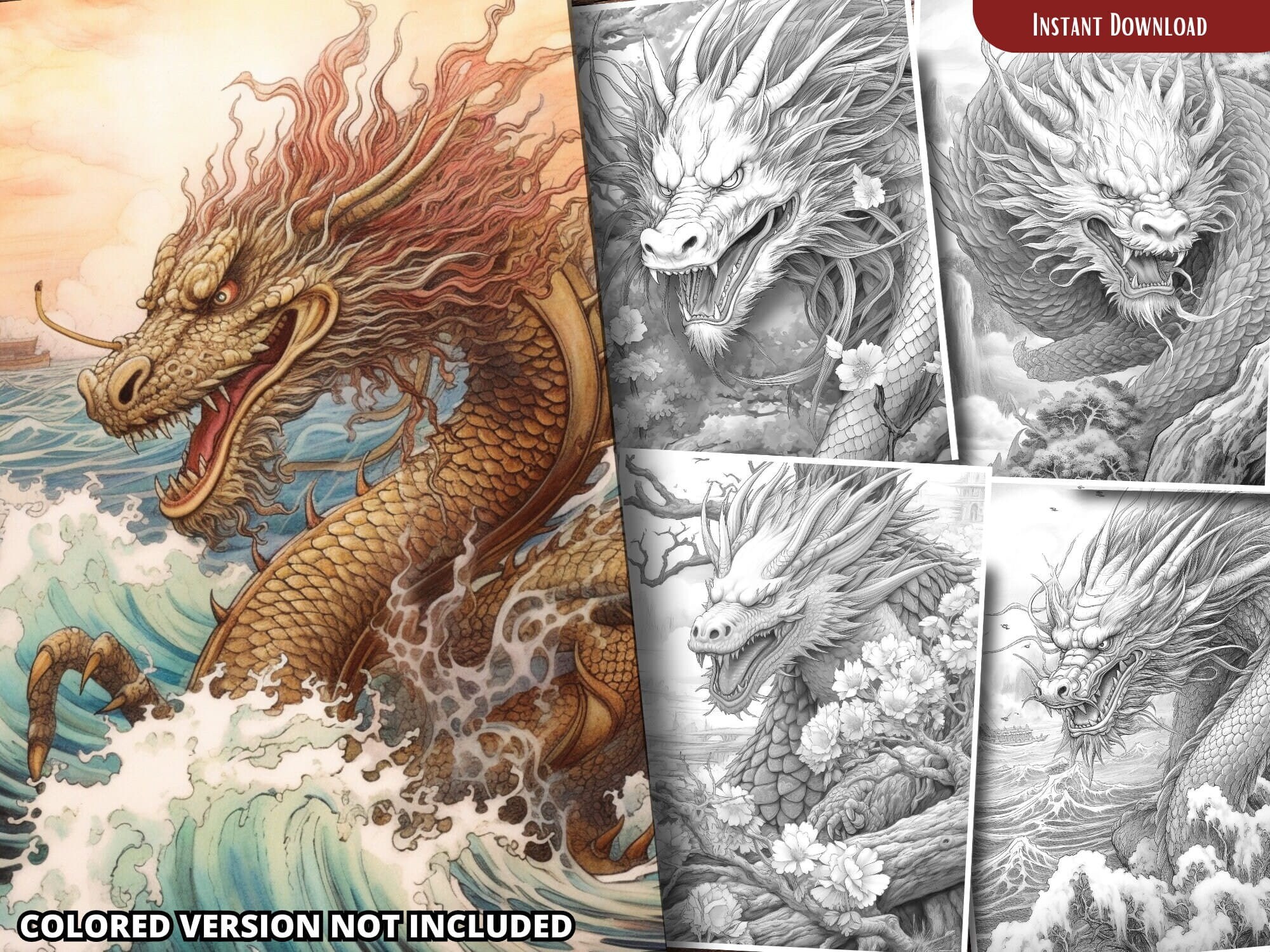 Japanese Dragon Coloring Pages for Adults and for Kids for Relax and ...