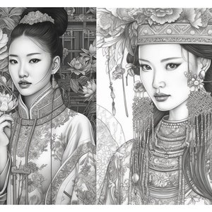 Asian Goddesses Portraits Coloring Pages for Adults and for Kids ...