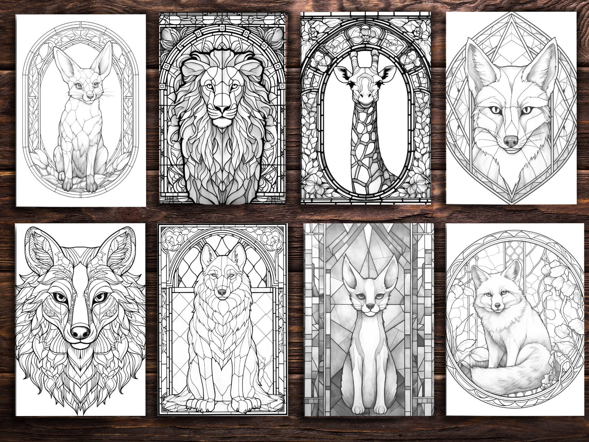Stained Still Glass Animals Coloring Pages for Adults and for Kids for ...