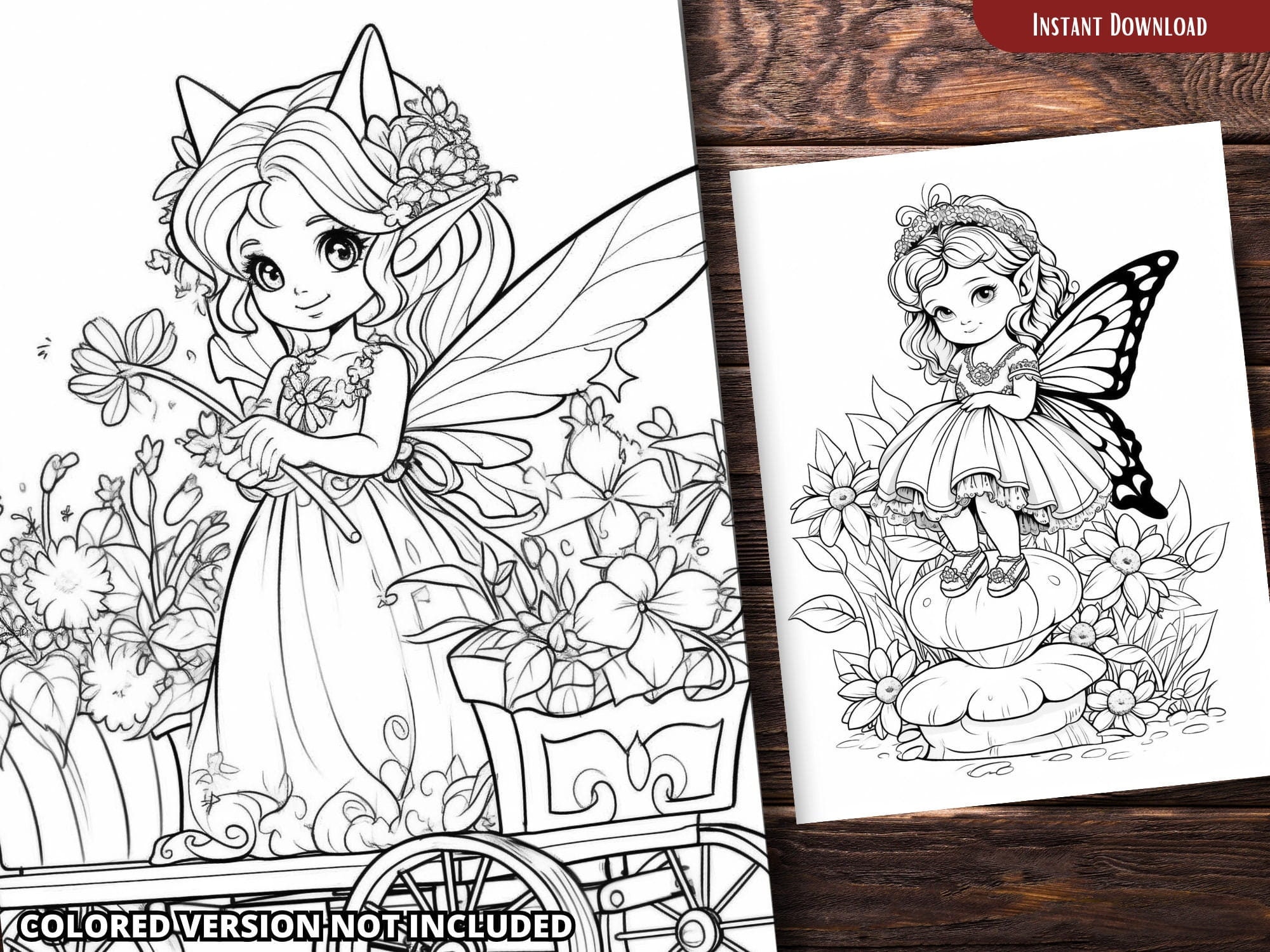 Flower Fairy Grayscale Coloring Pages, Adults & Kids (printable PDF) - Etsy