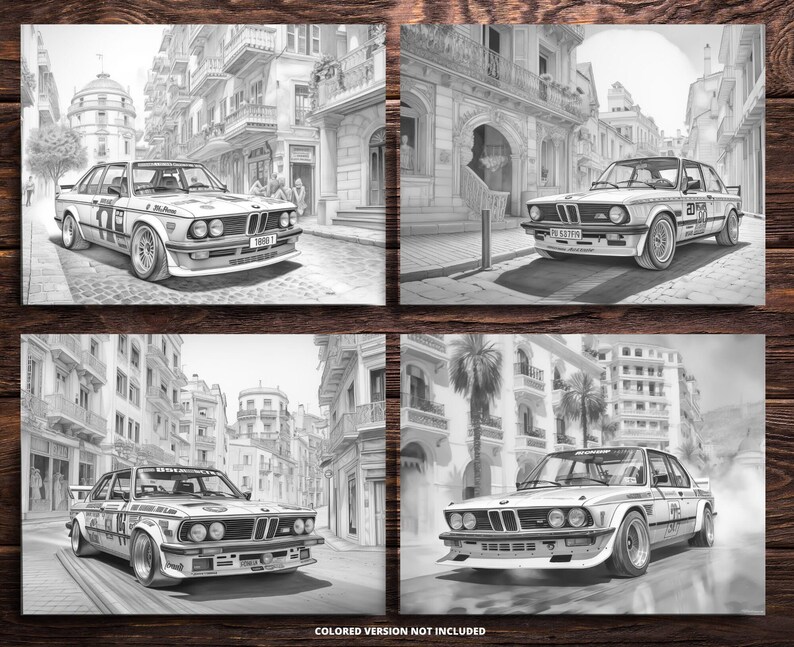 Rally Cars Coloring Book, Grayscale Illustration (printable PDF File ...
