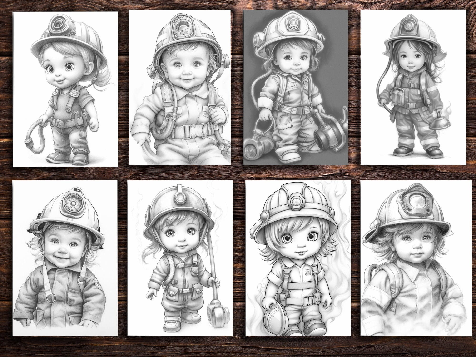 Firefighter Girl Grayscale Coloring Book – Printable PDF (instant ...
