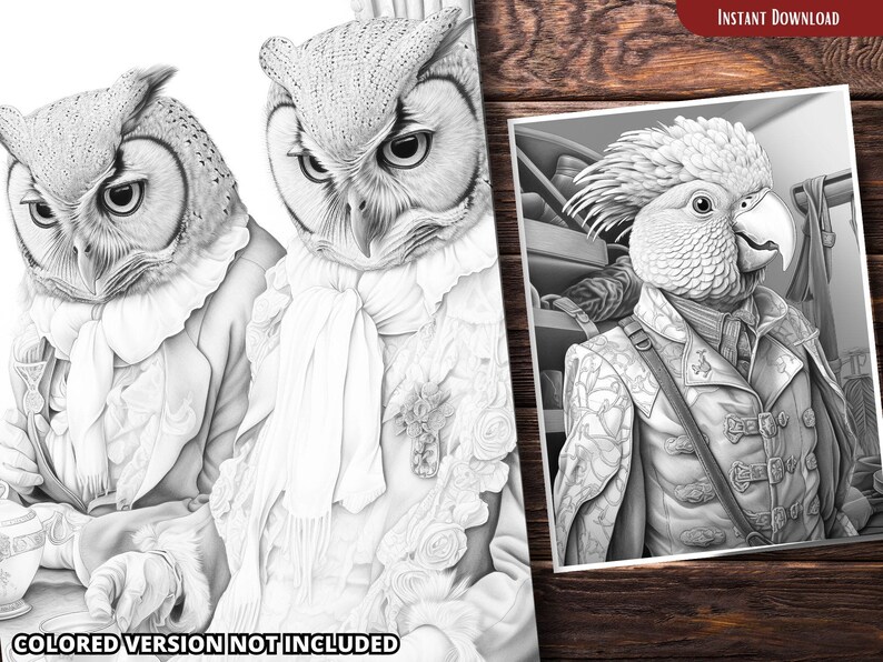 Animal Business Coloring Pages for Adults and for Kids Grayscale ...