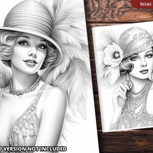 1920's Flapper Dancer Coloring Pages for Adults and for Kids Grayscale ...