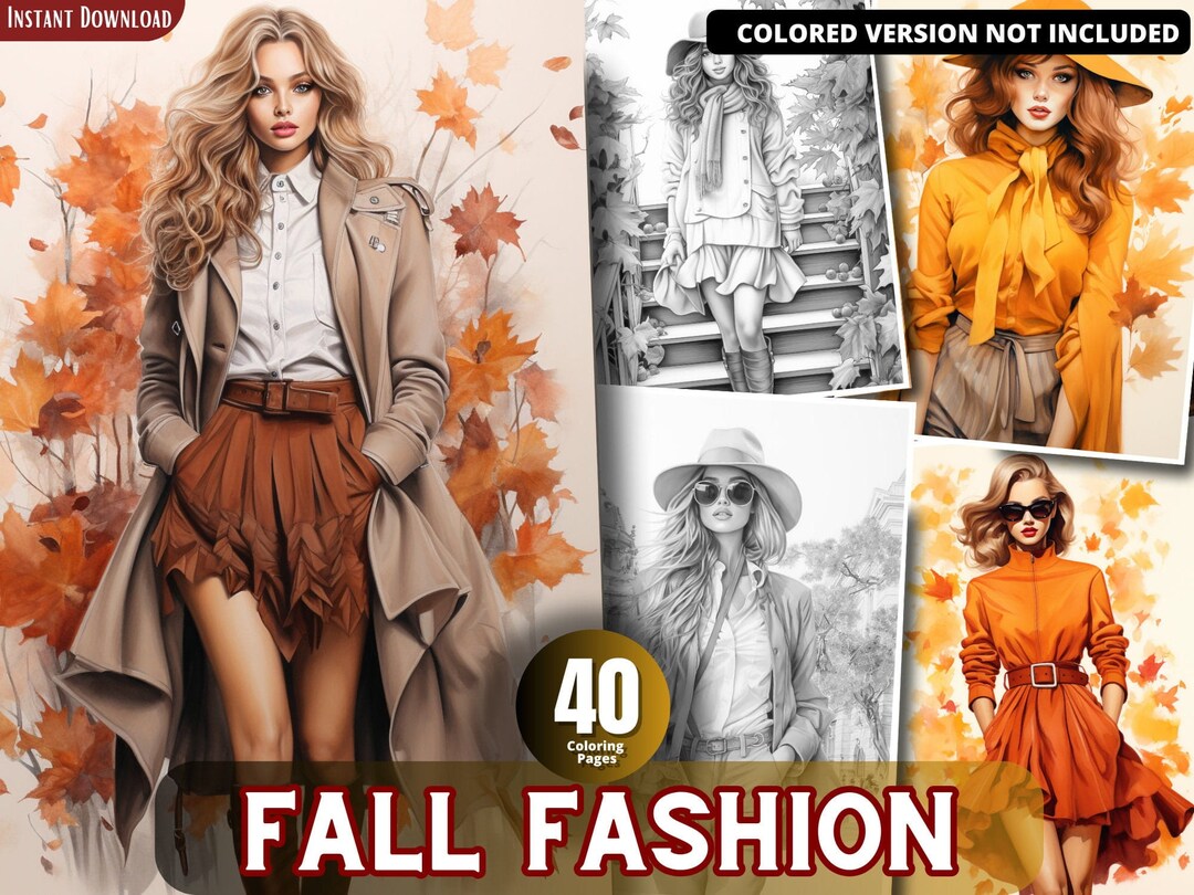 Fall Season Fashion Coloring Pages for Adults and for Kids Grayscale ...