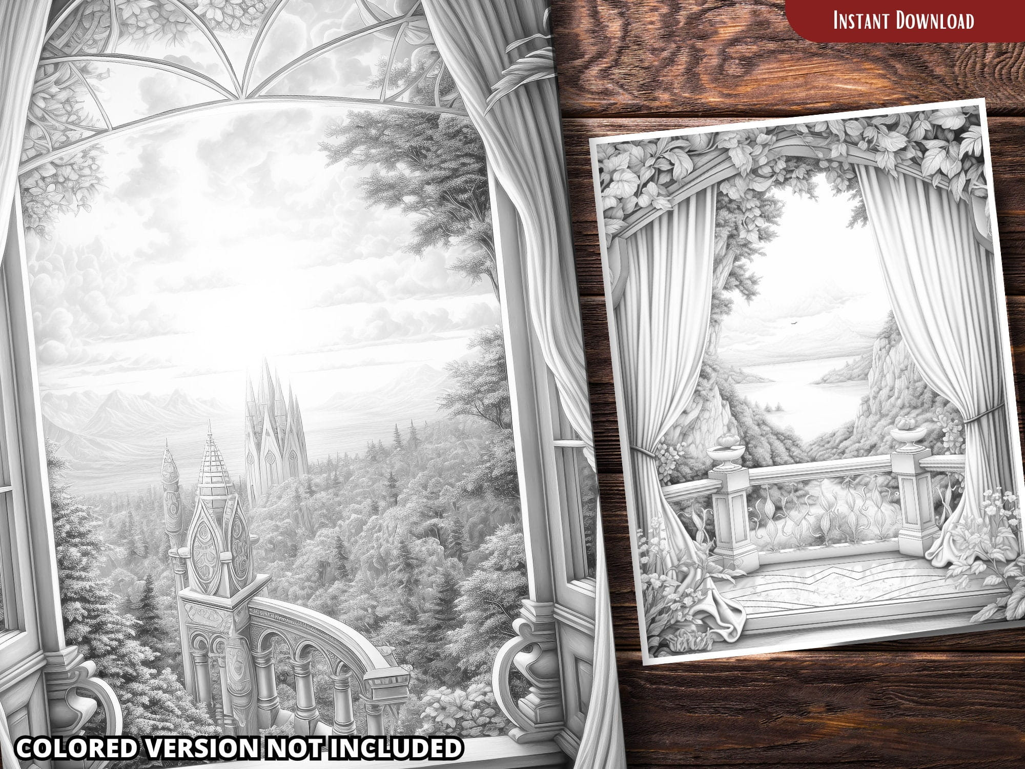 Magical Fantasy Window Coloring Pages for Adults and for Kids for Relax ...