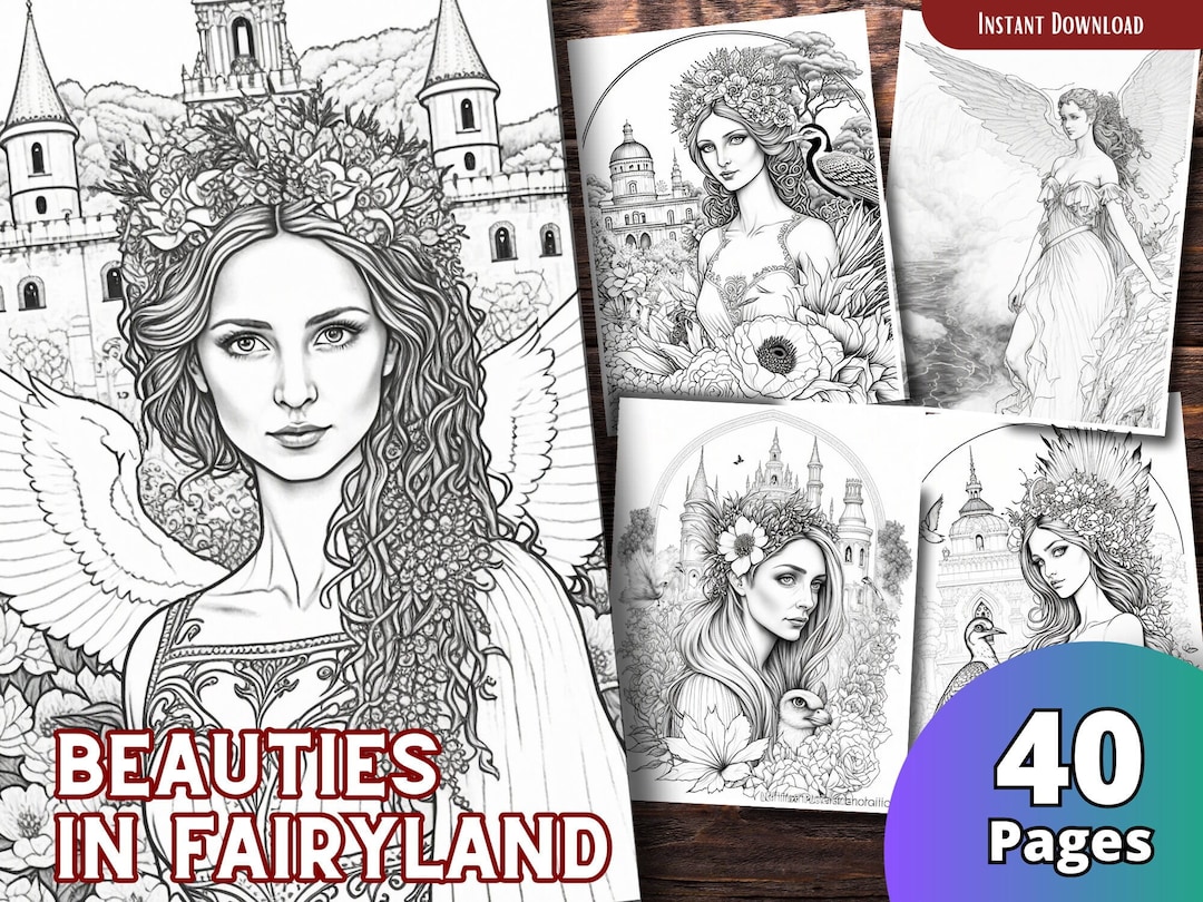 Beauties in Fairyland Coloring Pages for Adults and for Kids for Relax ...