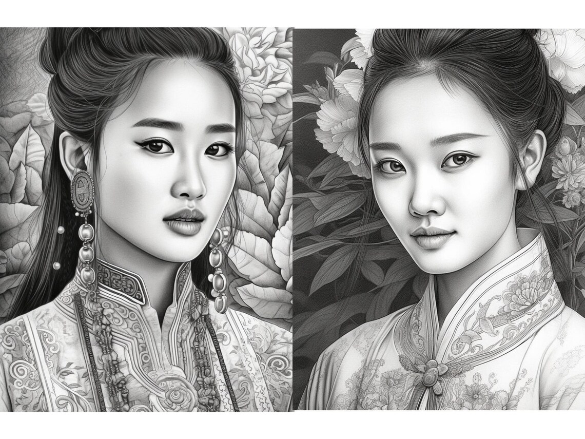 Beautiful Chinese Women Coloring Pages for Adults and for Kids for ...