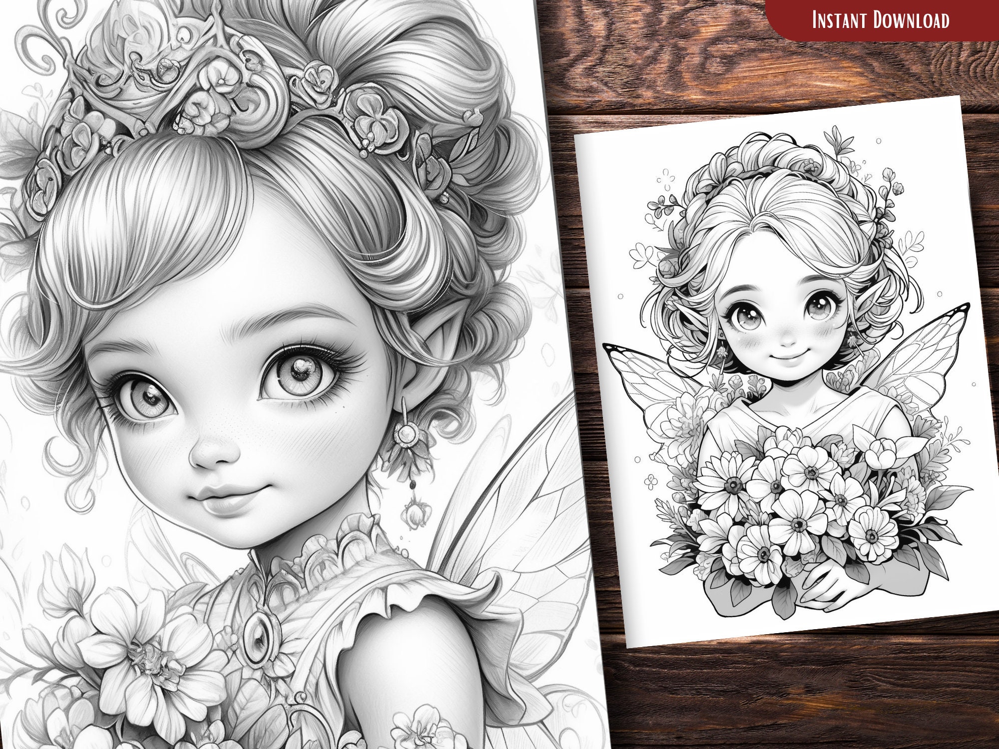 Flower Fairy, Coloring Pages for Adults and for Kids for Relax and ...