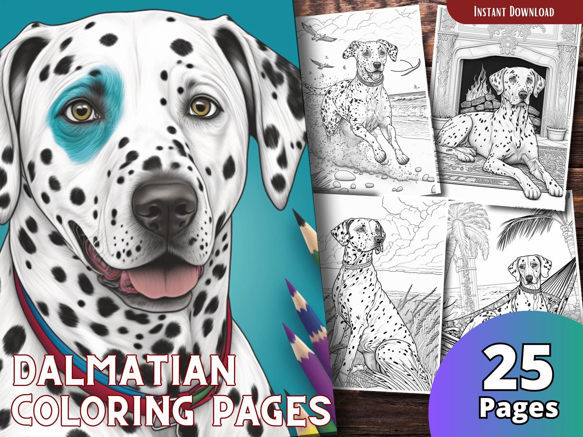 Dalmatian Coloring Pages for Adults and for Kids for Relax and Stress ...
