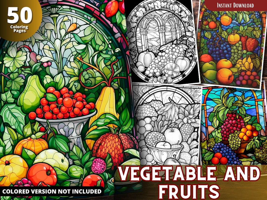 Vegetable Stained Glass Coloring Pages for Adults and for Kids for ...