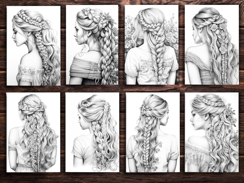 Hair Style Coloring Pages for Adults and for Kids for Relax and Stress ...