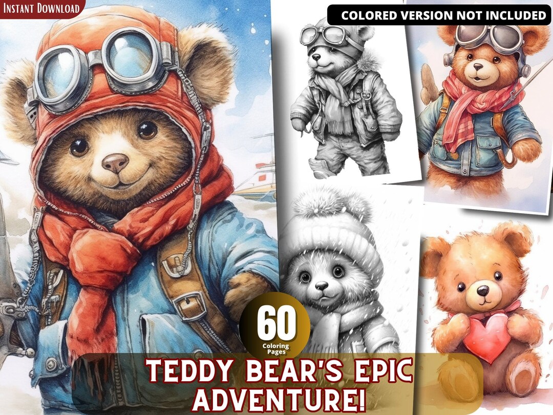 Teddy Bear Coloring Pages for Adults and for Kids for Relax and Stress ...