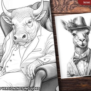 Animal Business Coloring Pages for Adults and for Kids Grayscale ...