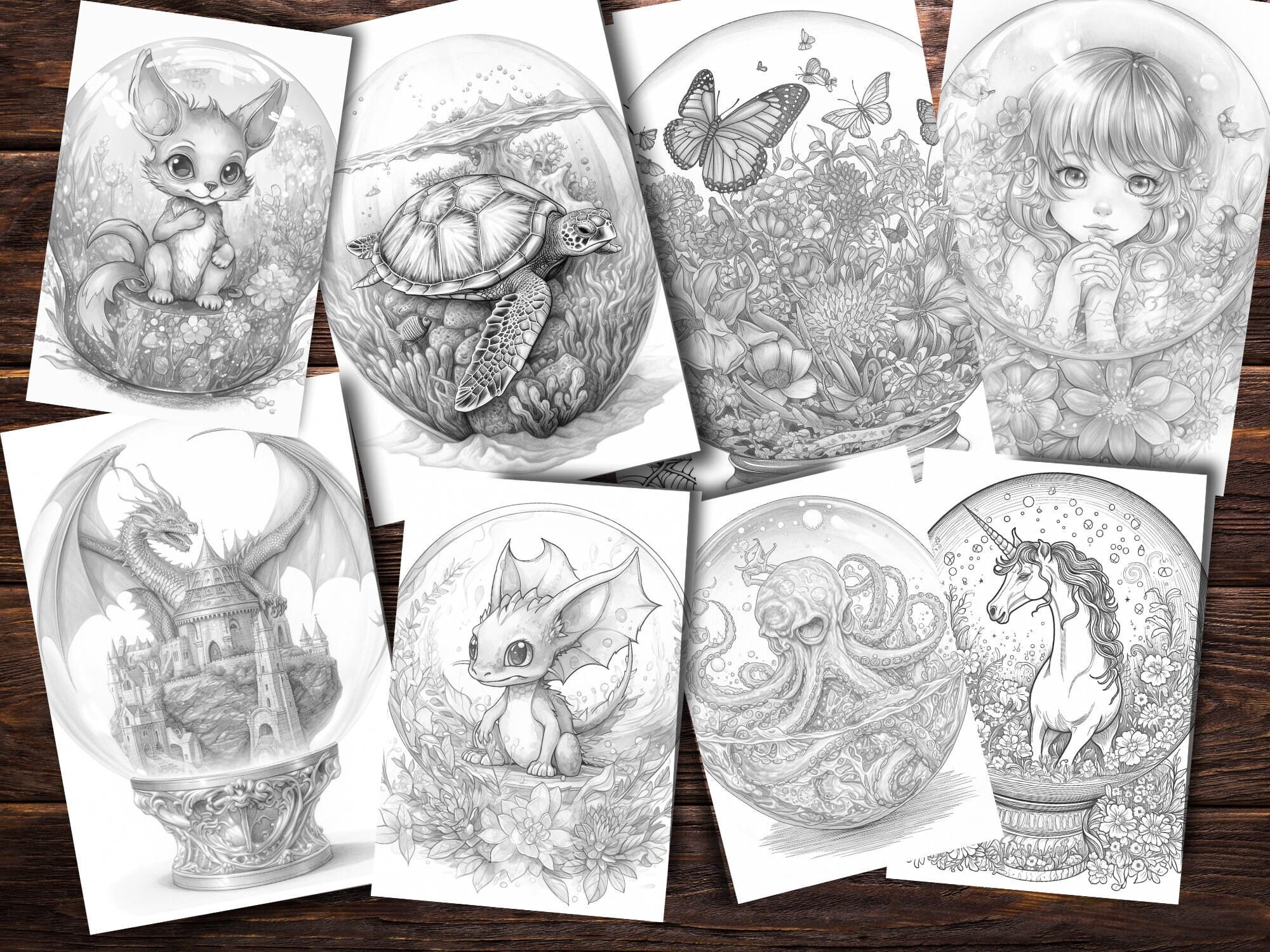 Magic Ball Coloring Pages for Adults and for Kids Grayscale Coloring ...