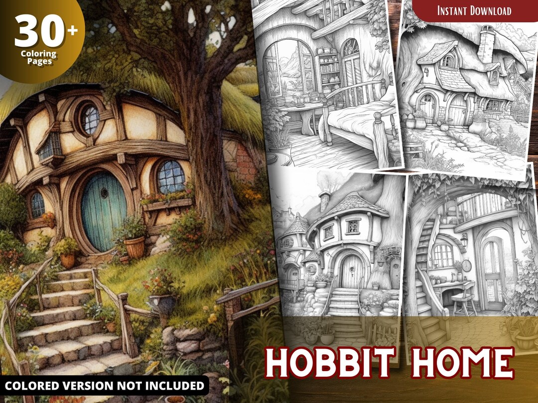 Hobbit Home Coloring Pages for Adults and for Kids for Relax and Stress ...
