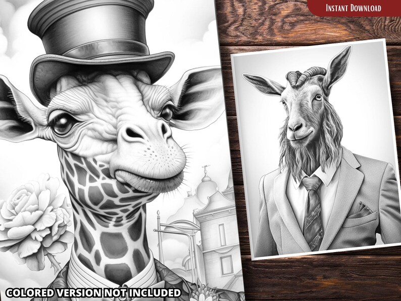 Animal Business Coloring Pages for Adults and for Kids Grayscale ...