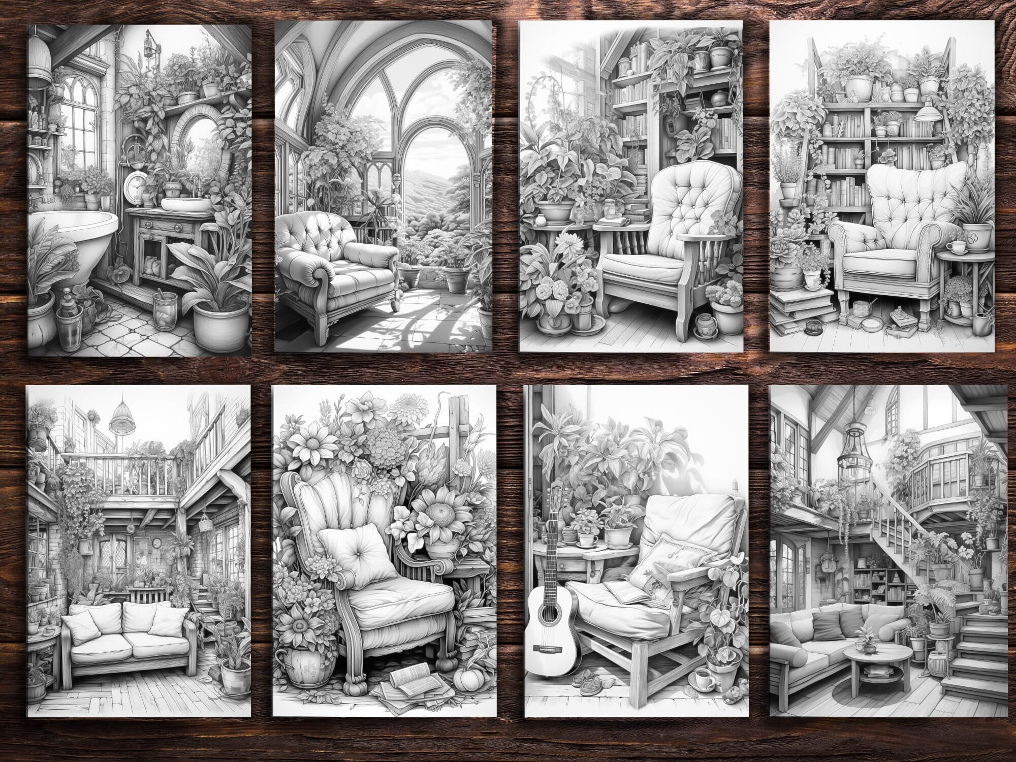 Boho Interior Relaxing Places Coloring Pages for Adults and for Kids ...